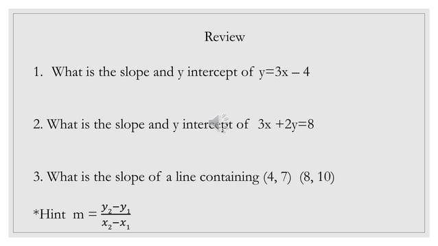Write an equation from two points in slope intercept form | PPT