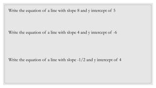 Write an equation from two points in slope intercept form | PPT