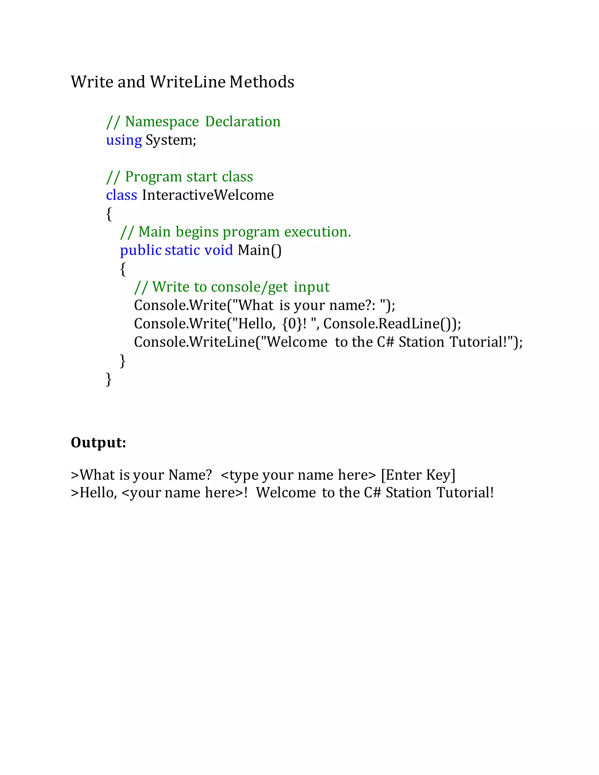 Write and write line methods | DOCX