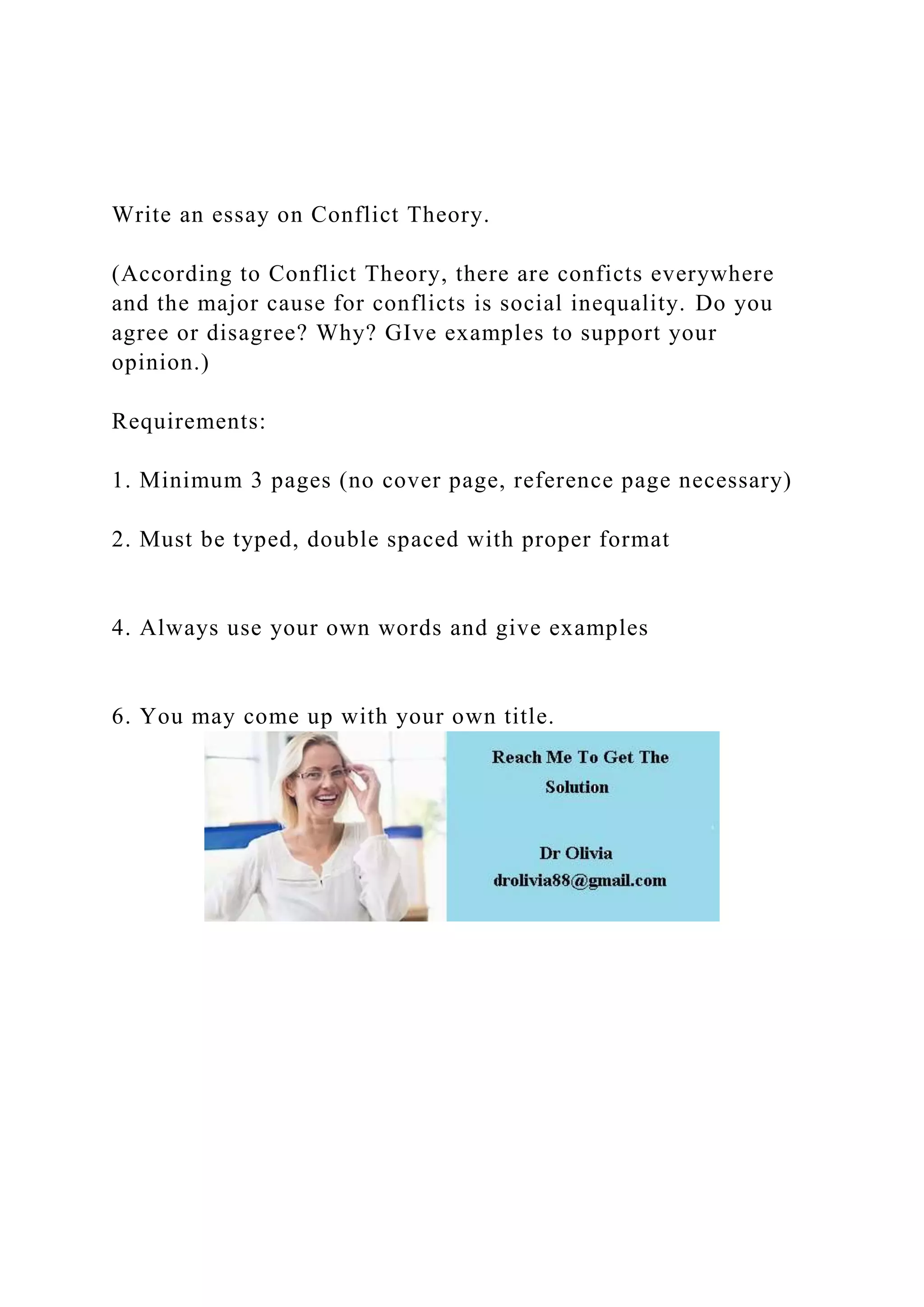 Write an essay on Conflict Theory. (According to Conflict Th.docx