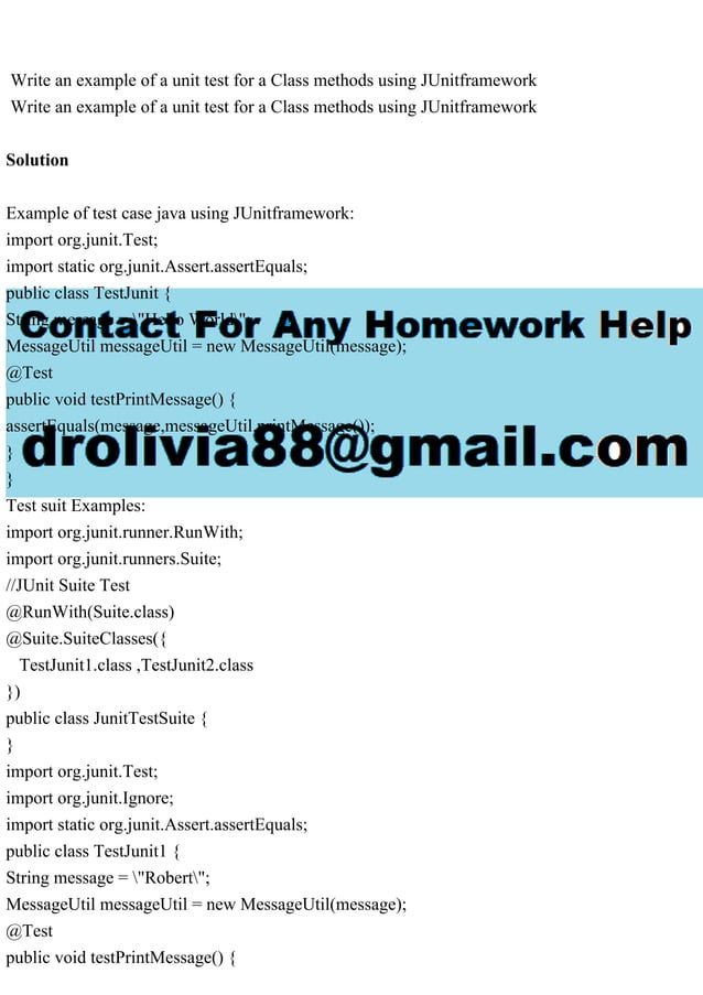 Write An Example Of A Unit Test For A Class Methods Using Junitfrpdf