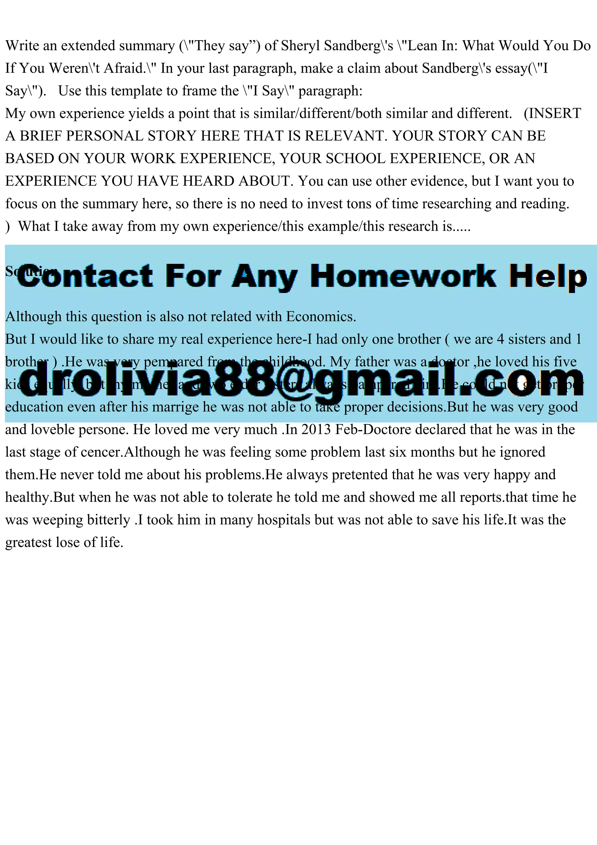 Write an extended summary (They say”) of Sheryl Sandbergs Lean.pdf