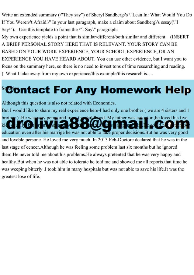 Write an extended summary (They say”) of Sheryl Sandbergs Lean.pdf