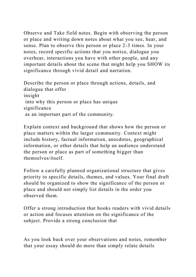 Write an observation essay that explains the unique significance.docx