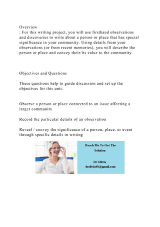 Write an observation essay that explains the unique significance.docx