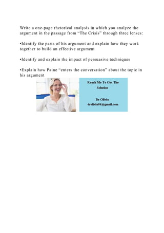 Write a one-page rhetorical analysis in which you analyze the argume.docx
