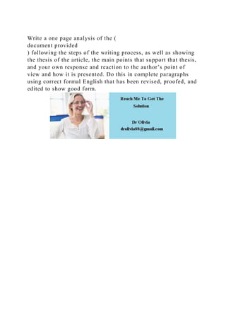 Write a one page analysis of the (document provided) following t.docx