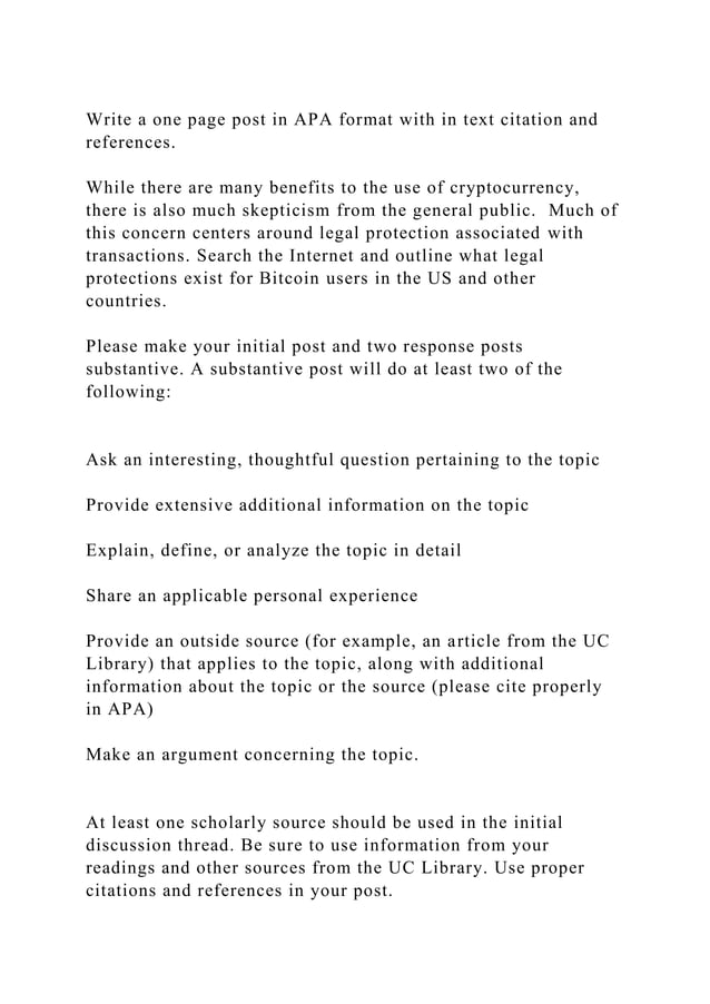 Write a one page post in APA format with in text citation and refere ...