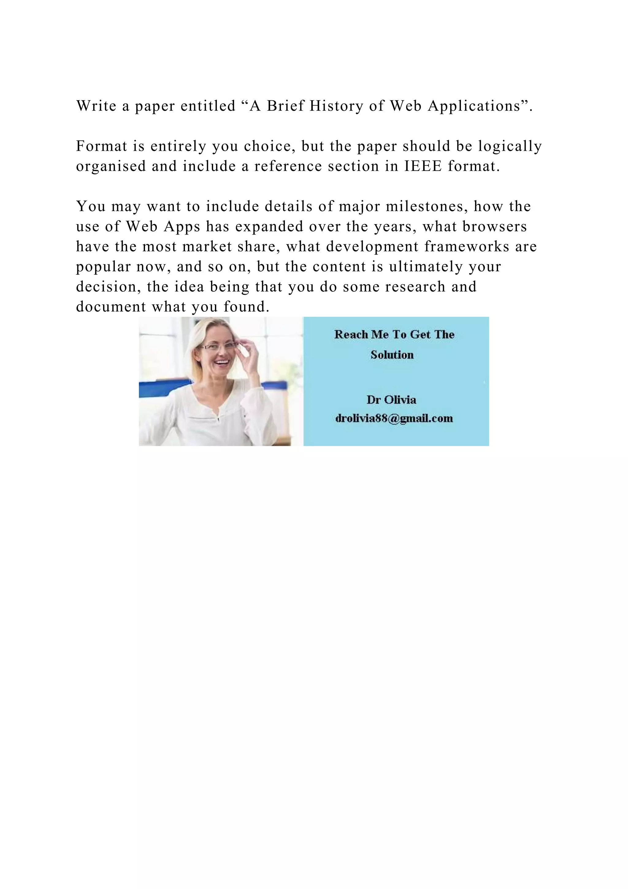 Write a paper entitled A Brief History of Web Applications”.For.docx