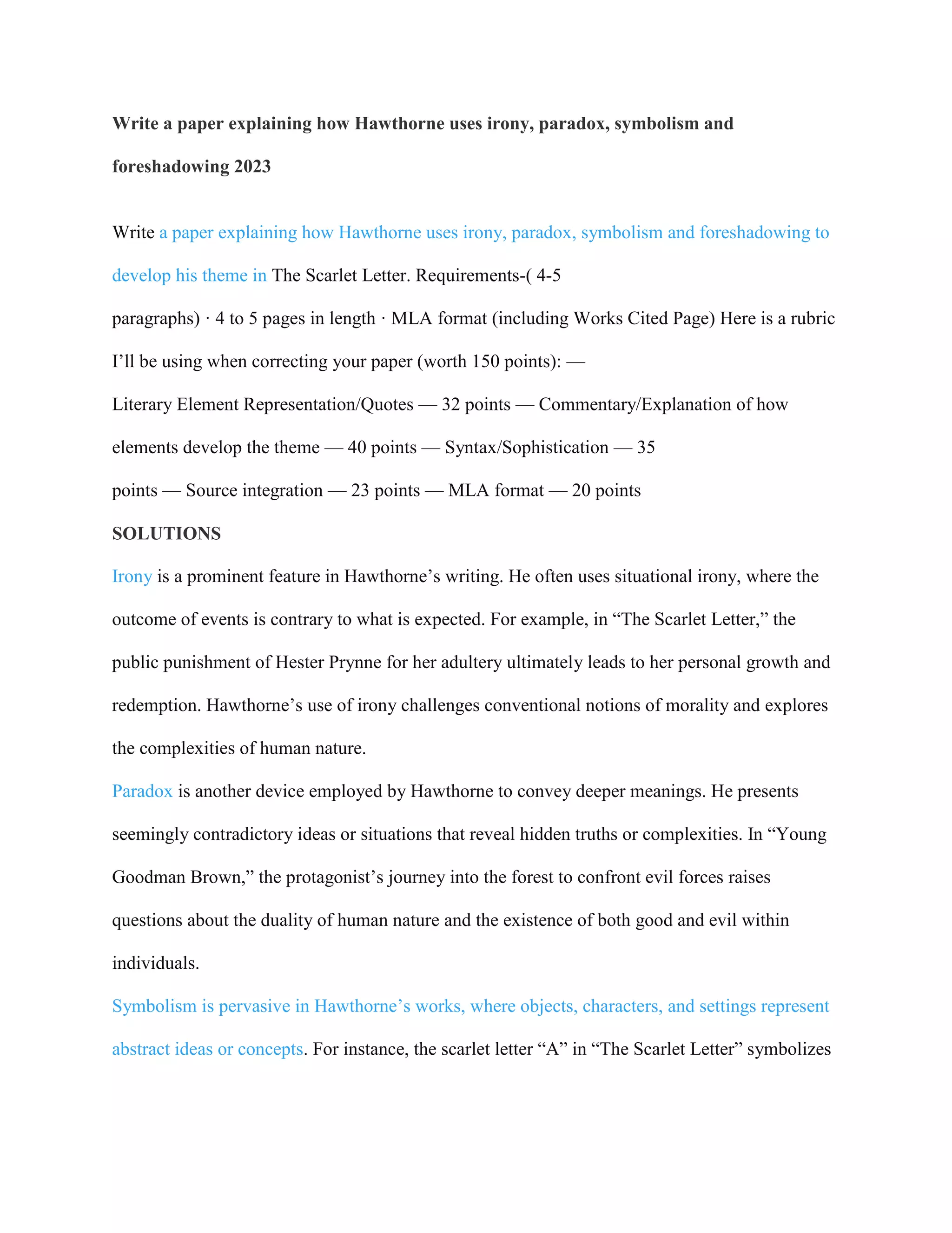 Write a paper explaining how Hawthorne uses irony doc 17.docx