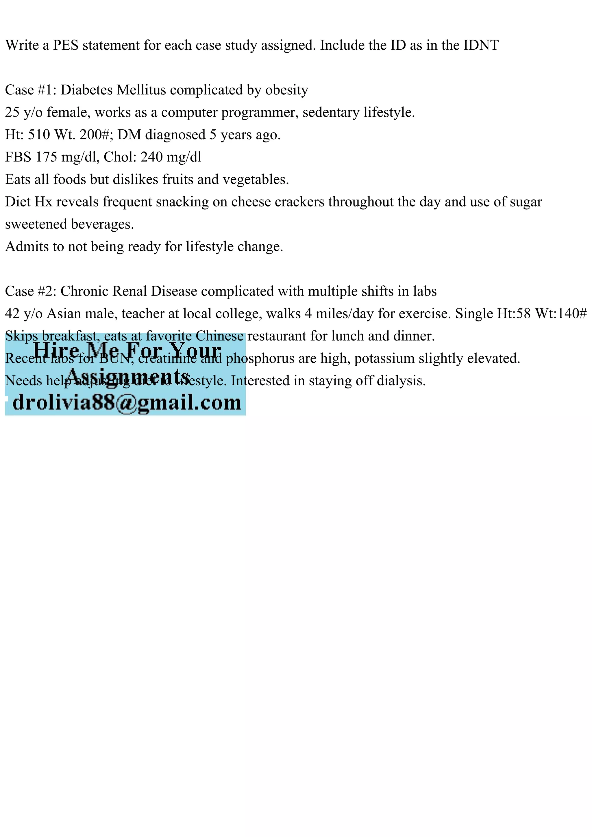 Write a PES statement for each case study assigned. Include the ID a.pdf