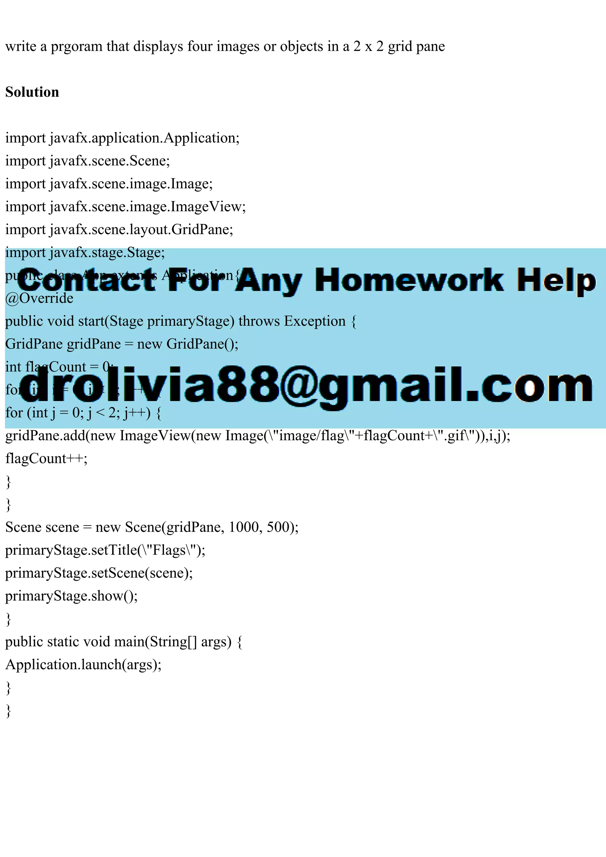 write a prgoram that displays four images or objects in a 2 x 2 grid.pdf