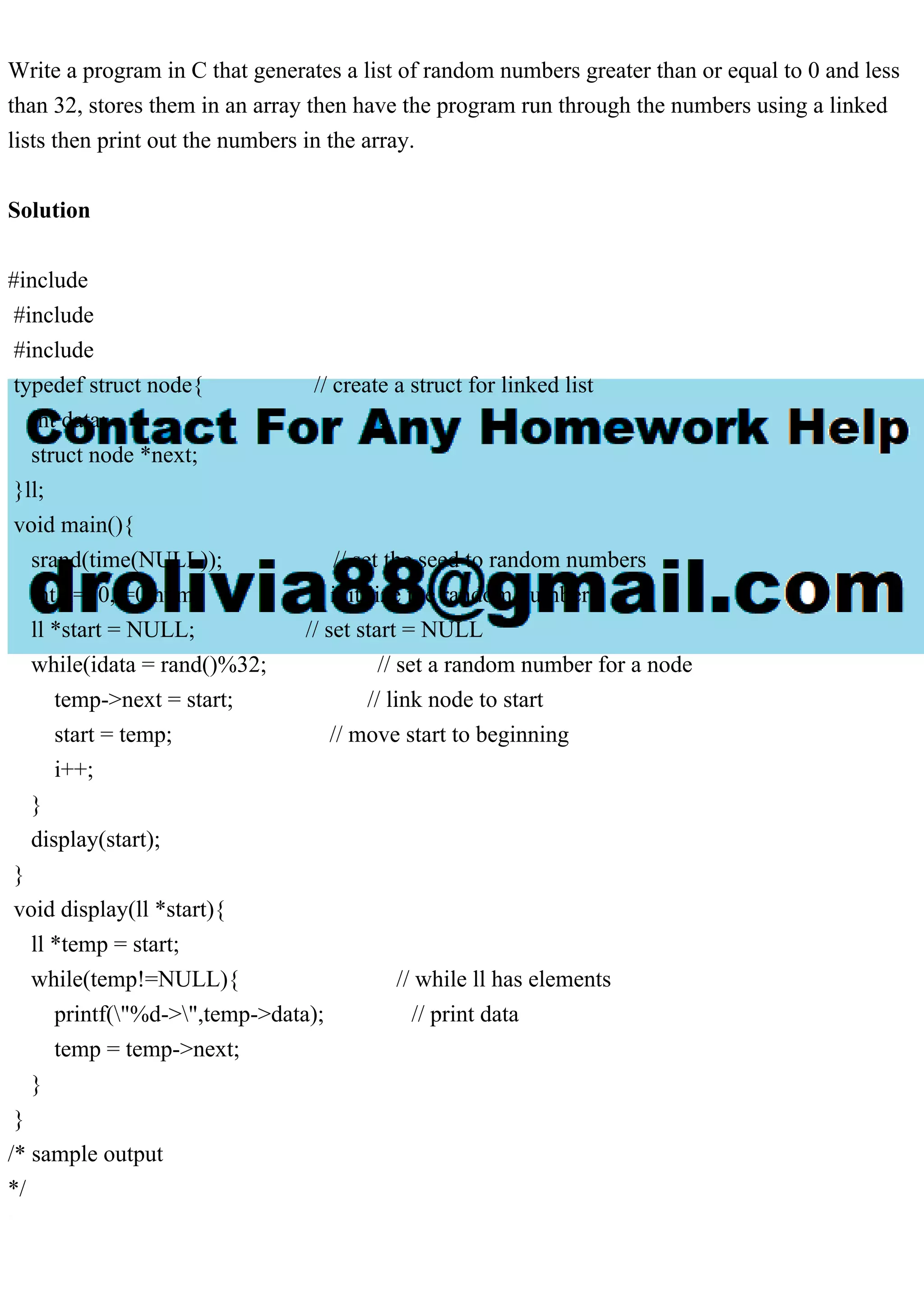 Write A Program In C That Generates A List Of Random Numbers Greater