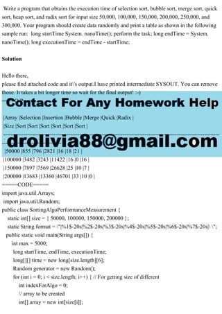 Write a program that obtains the execution time of selection sort, bu.pdf