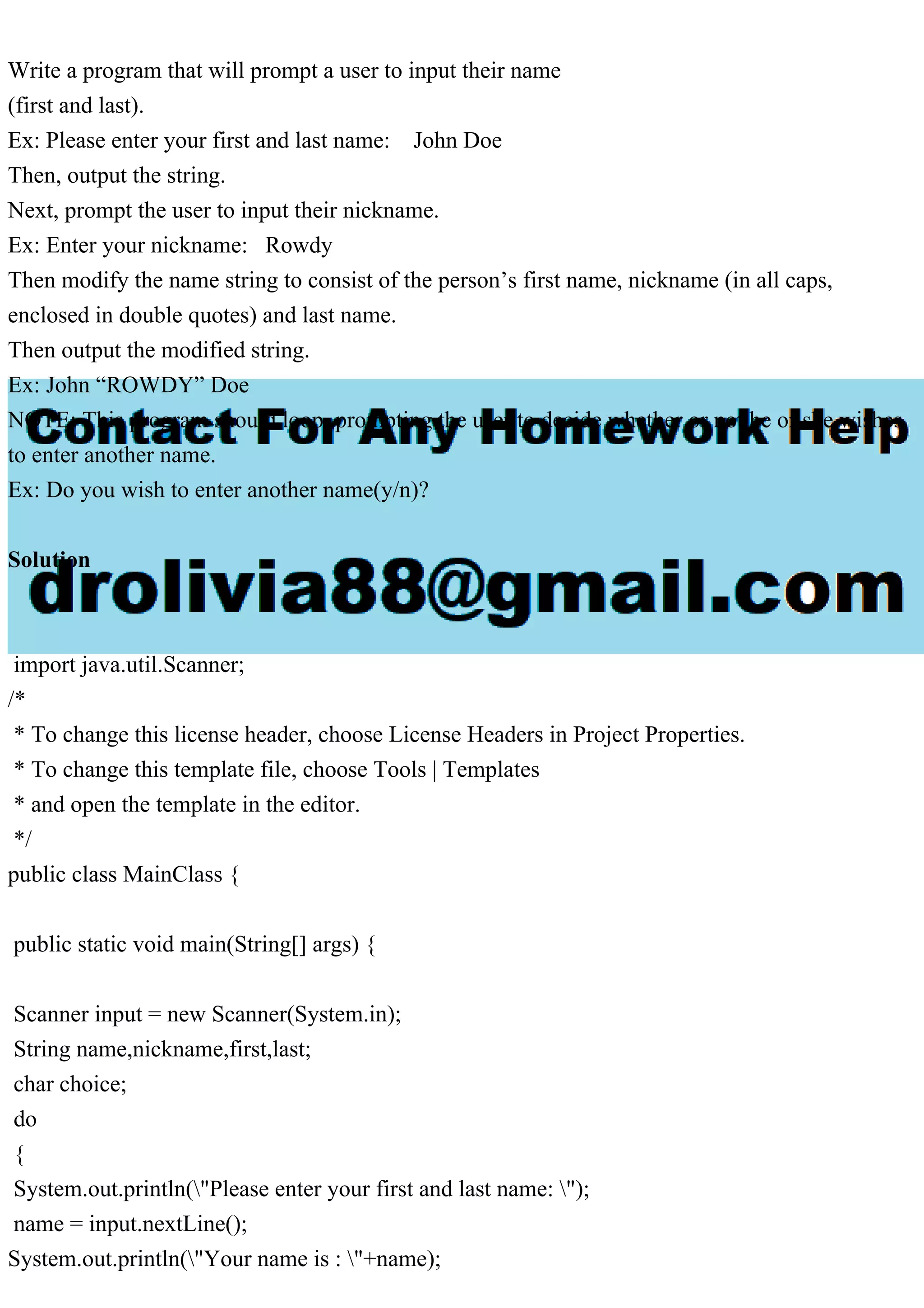Write a program that will prompt a user to input their name(first .pdf