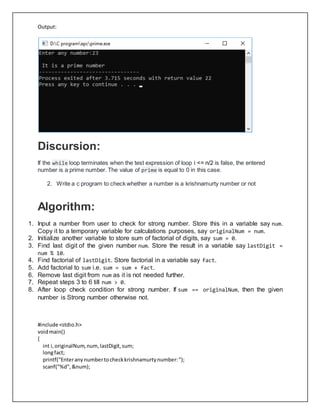 Write a program to check a given number is prime or not | DOCX | Programming Languages | Computing
