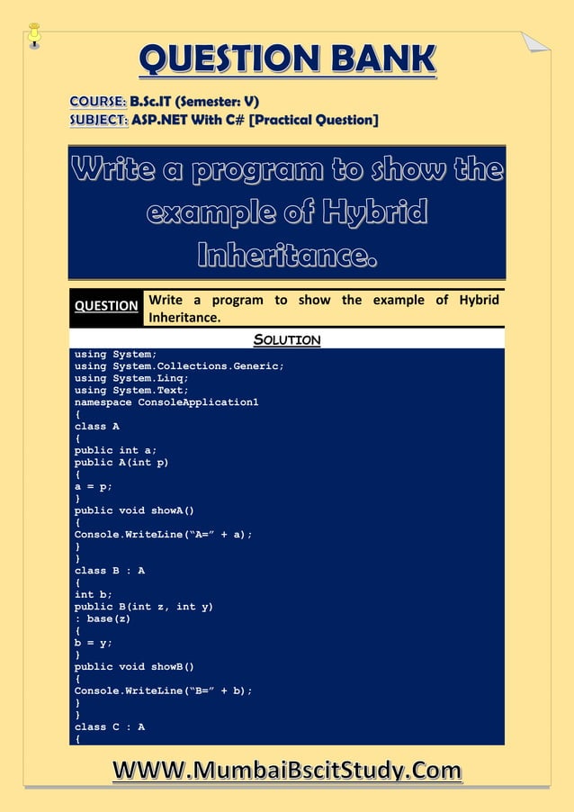 Write a program to show the example of hybrid inheritance. | PDF