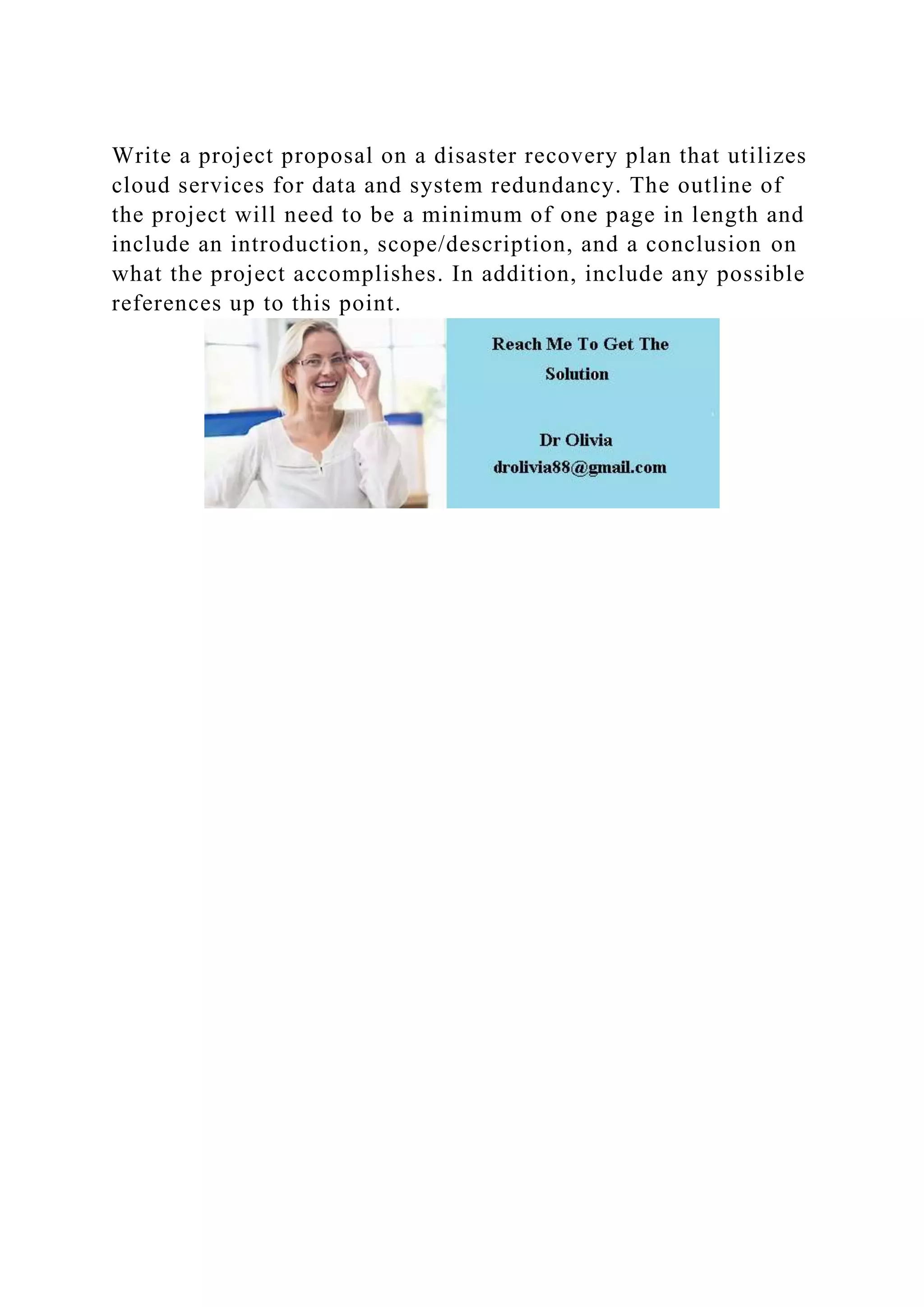 Write a project proposal on a disaster recovery plan that utilizes c.docx