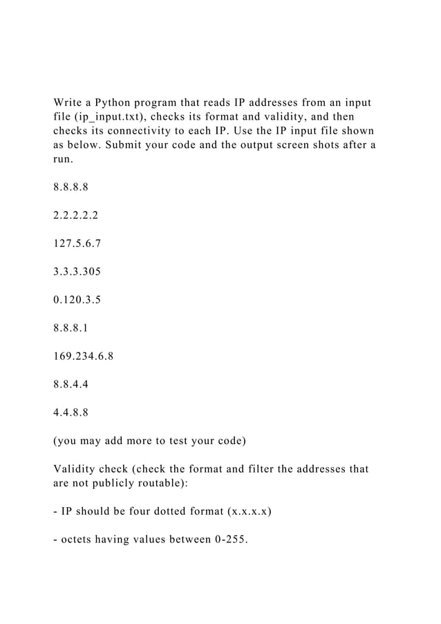 Write A Python Program That Reads Ip Addresses From An Input Fildocx