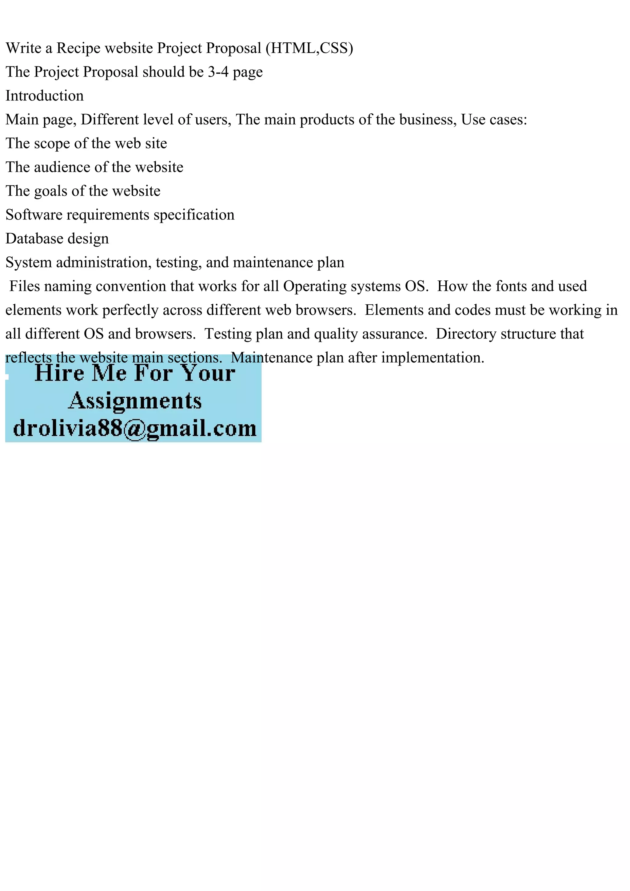 Write a Recipe website Project Proposal (HTML,CSS)The Project Prop.pdf | Free Download