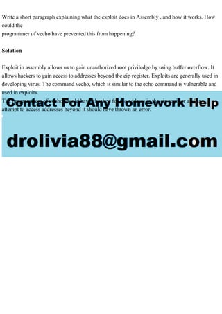 Write a short paragraph explaining what the exploit does in Assembly.pdf
