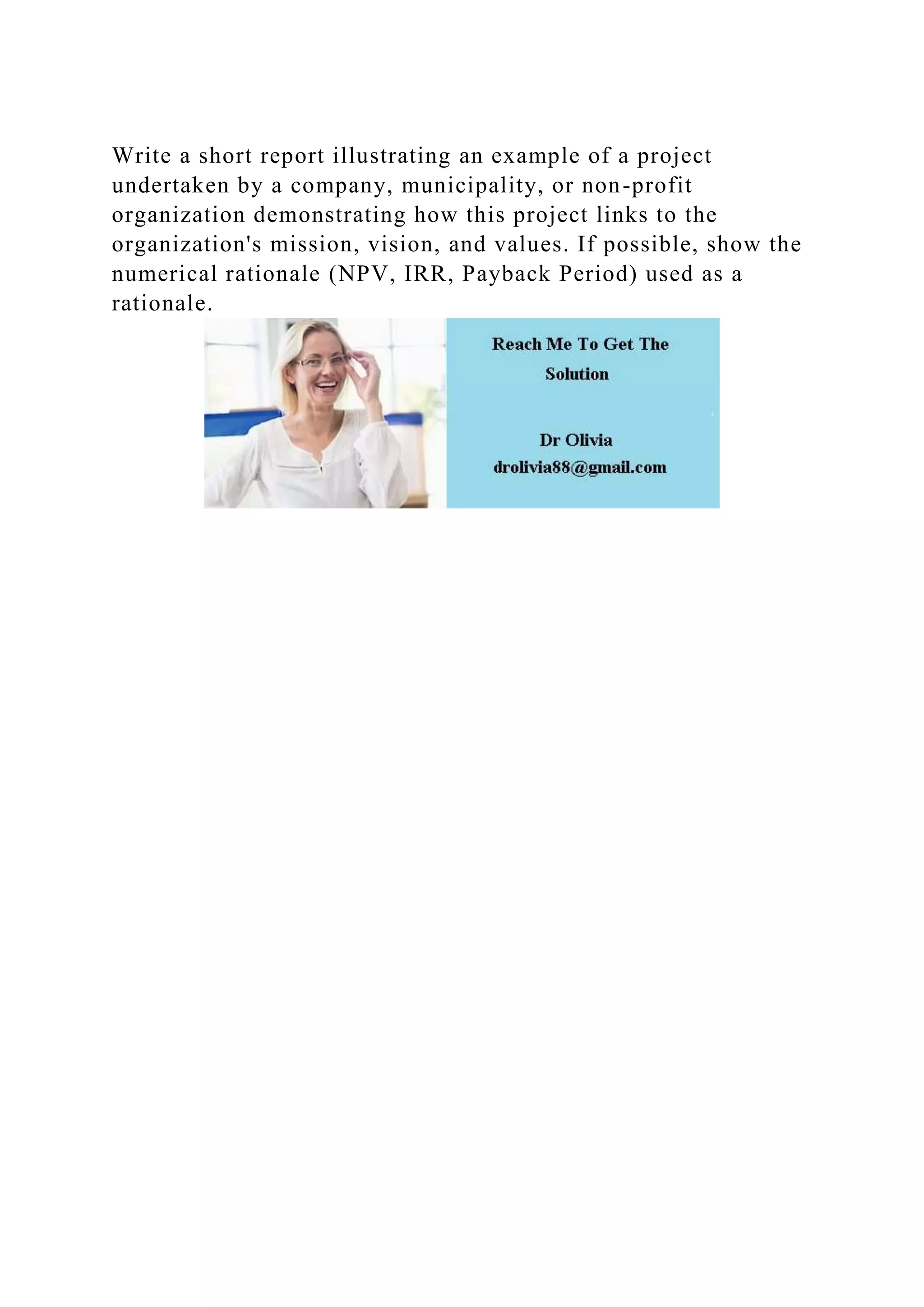 Write a short report illustrating an example of a project undertaken | DOCX