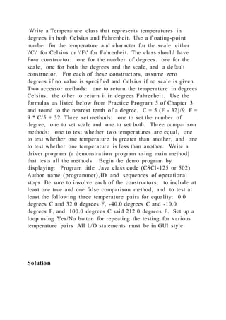 Write a Temperature class that represents temperatures in degrees in .docx