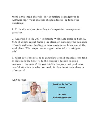 Write a two-page analysis on Expatriate Management at AstraZeneca..docx