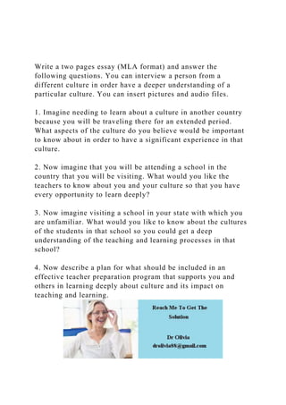 Write a two pages essay (MLA format) and answer the following qu.docx ...