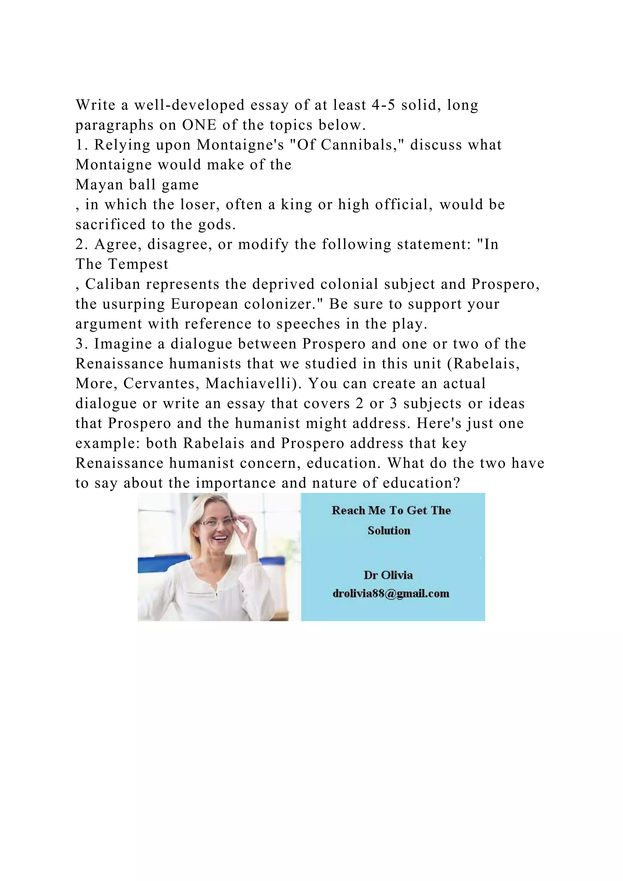 Write a well-developed essay of at least 4-5 solid, long paragraphs ...