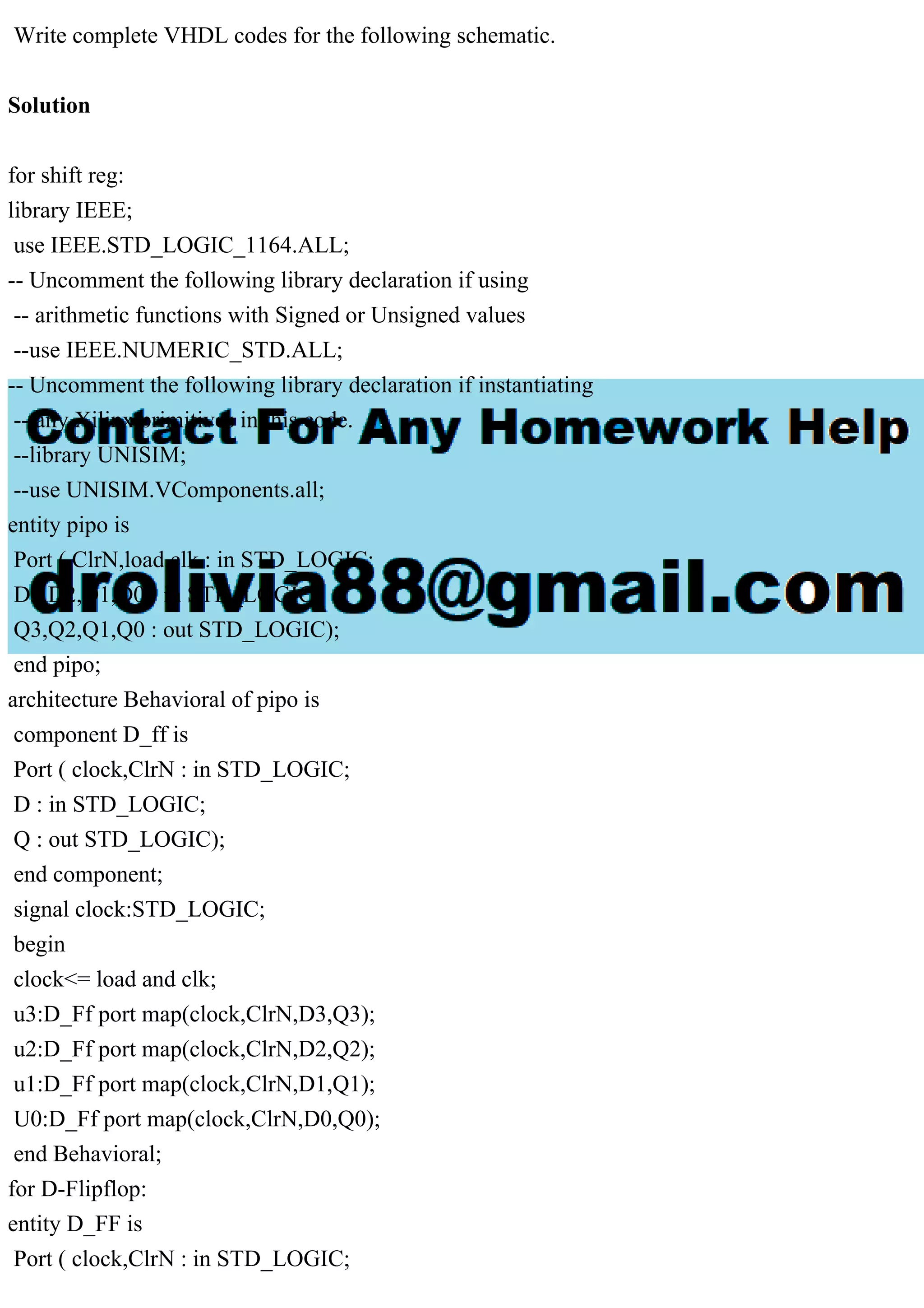 Write complete VHDL codes for the following schematic. Solution.pdf
