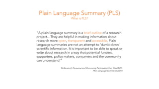 Session 01: Write good plain language summary of your work | PPT