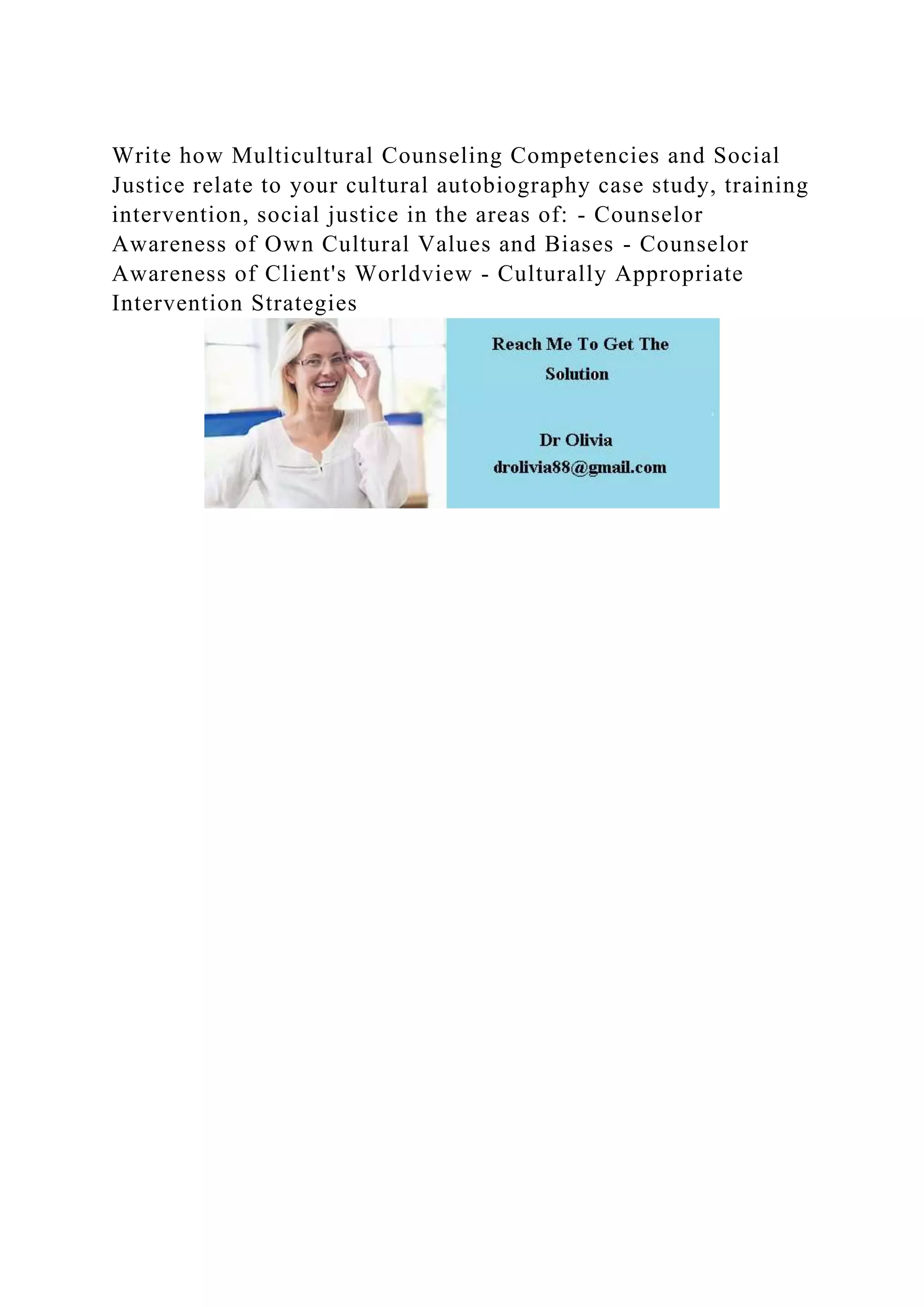 Write how Multicultural Counseling Competencies and Social Justice r | DOCX
