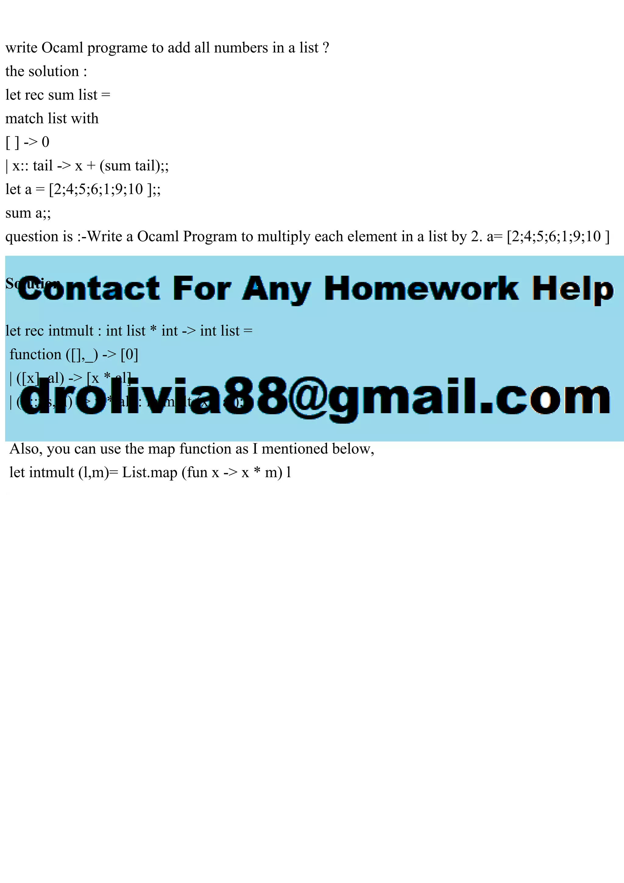 write Ocaml programe to add all numbers in a list the solution .pdf