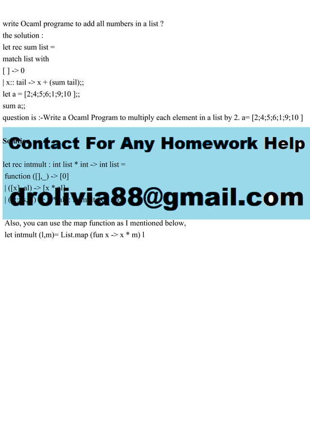 write Ocaml programe to add all numbers in a list the solution .pdf