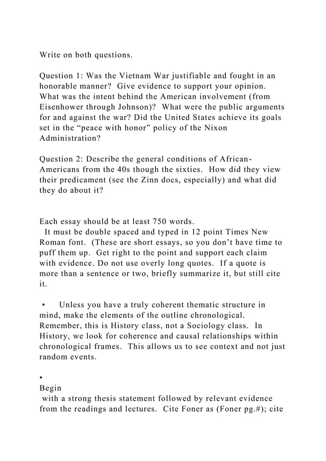 Write on both questions.Question 1 Was the Vietnam War justifia.docx ...