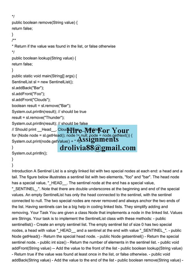 write on this code A Sentinel List has two special n.pdf