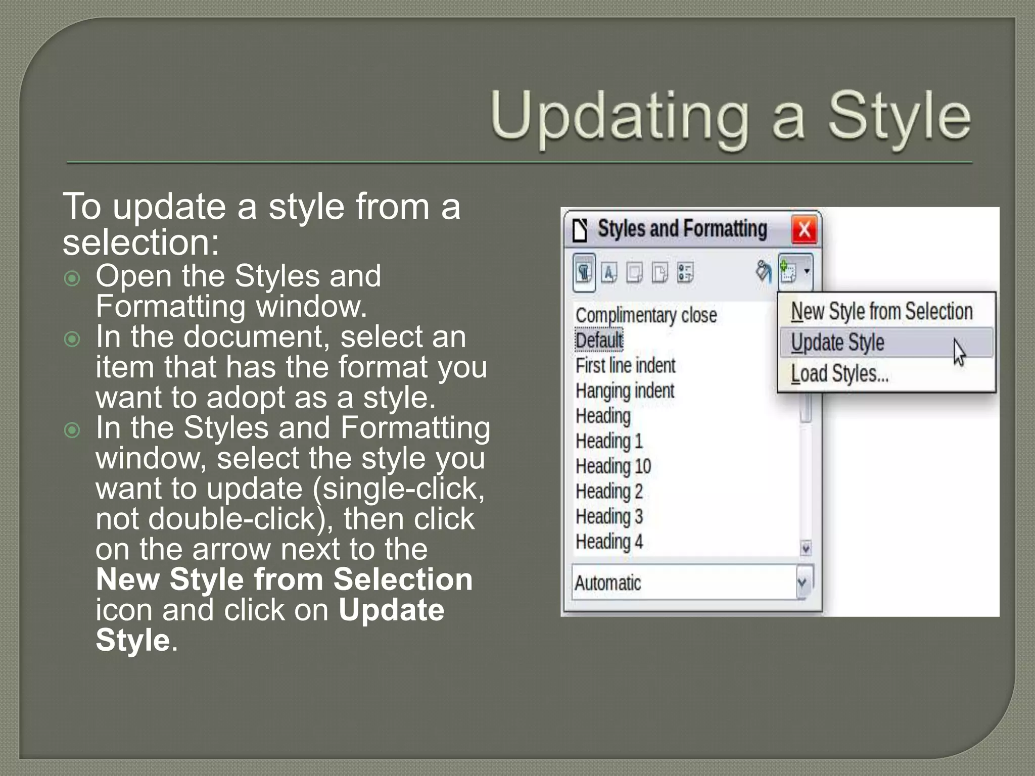 Libre Office Writer Lesson 3: Using Styles and Templates | PPTX