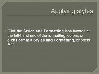 Libre Office Writer Lesson 3: Using Styles and Templates | PPTX