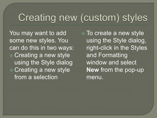 Libre Office Writer Lesson 3: Using Styles and Templates | PPTX