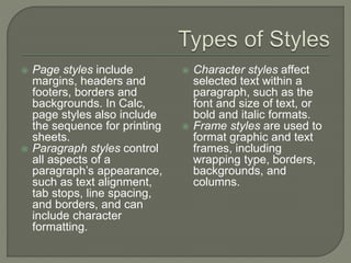 Libre Office Writer Lesson 3: Using Styles and Templates | PPTX