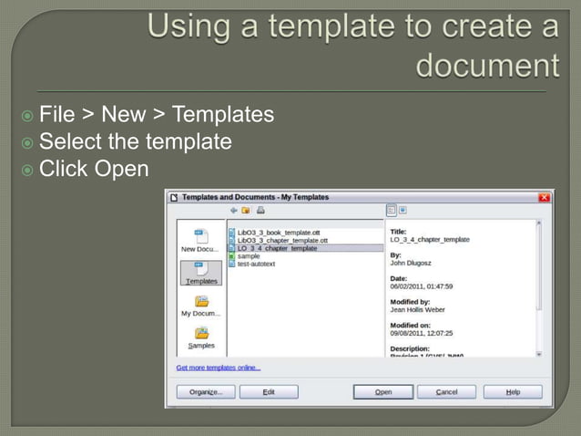 Libre Office Writer Lesson 4: Working with tables and templates | PPTX