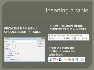 Libre Office Writer Lesson 4: Working with tables and templates | PPTX