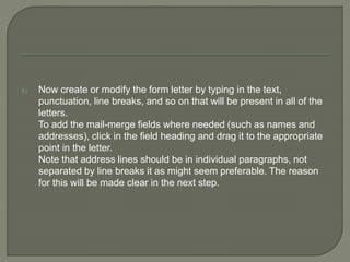 Libre Office Writer Lesson 5: Mail Merge | PPTX