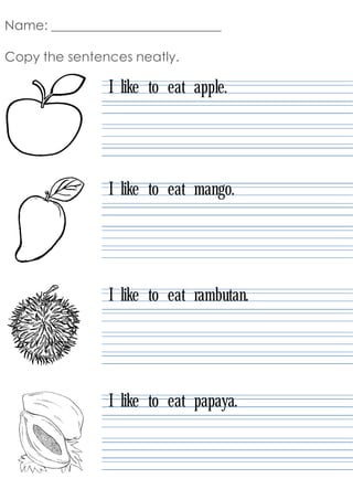 Write simple sentences fruit | PDF