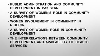 Write ten thesis topics on community development | PPTX