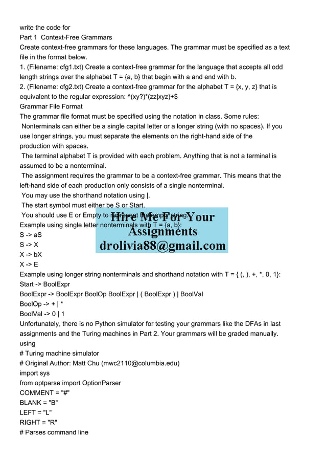 write the code for Part 1 ContextFree Grammars Create con.pdf