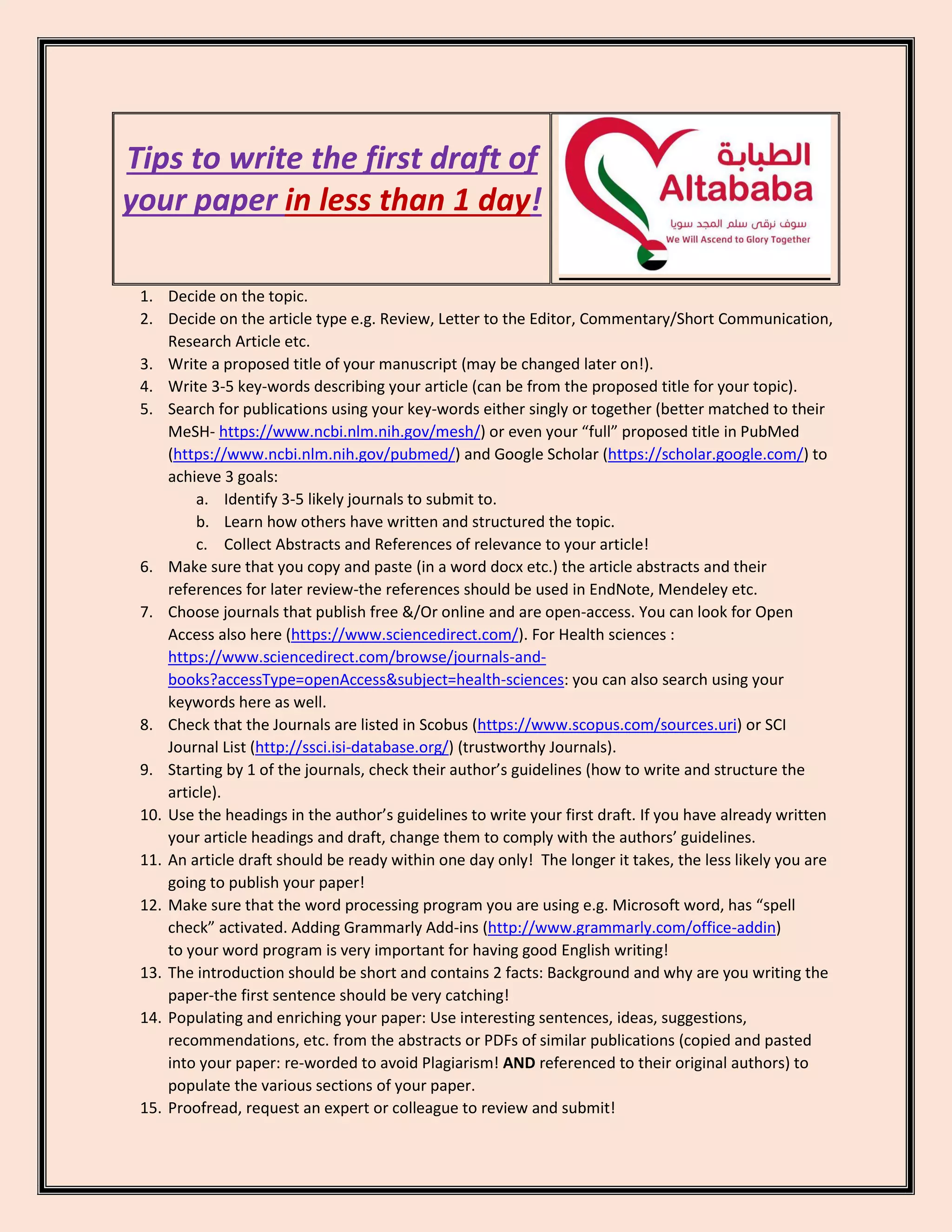 Write the first draft of your scientific paper in less than 1 day! | PDF