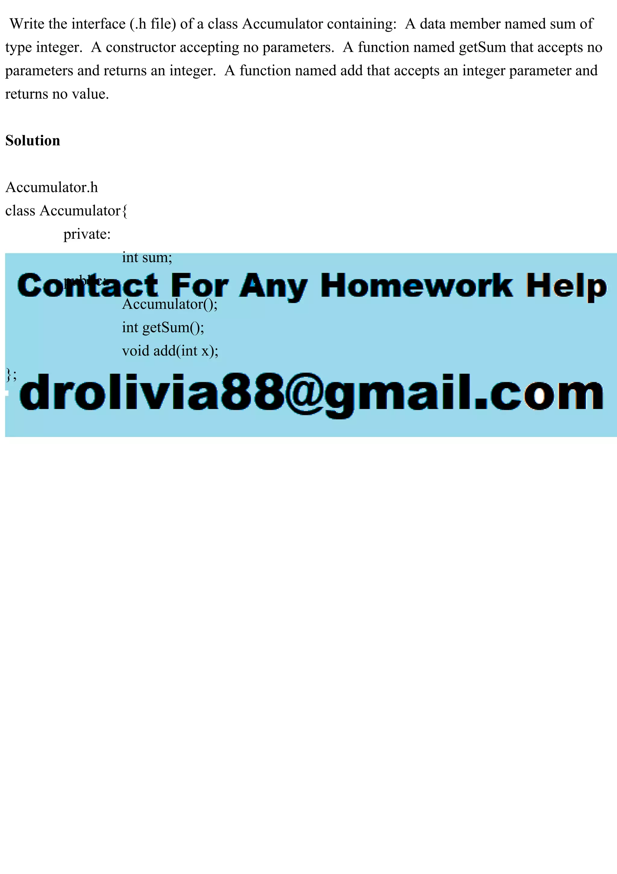 Write the interface (.h file) of a class Accumulator containing A d.pdf