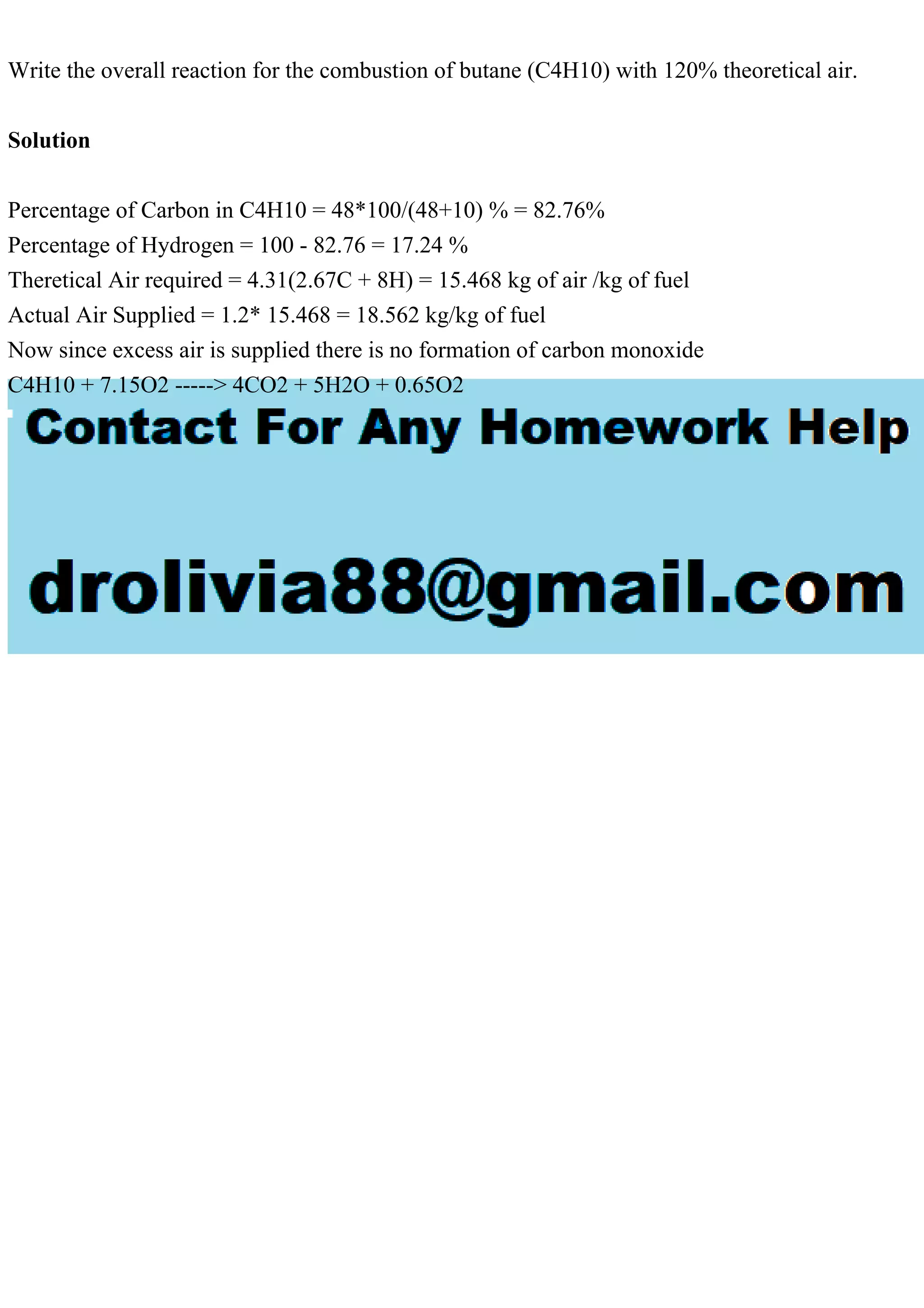 Write the overall reaction for the combustion of butane (C4H10) with.pdf